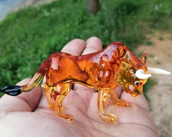 Glass Bull Figurine - Etsy