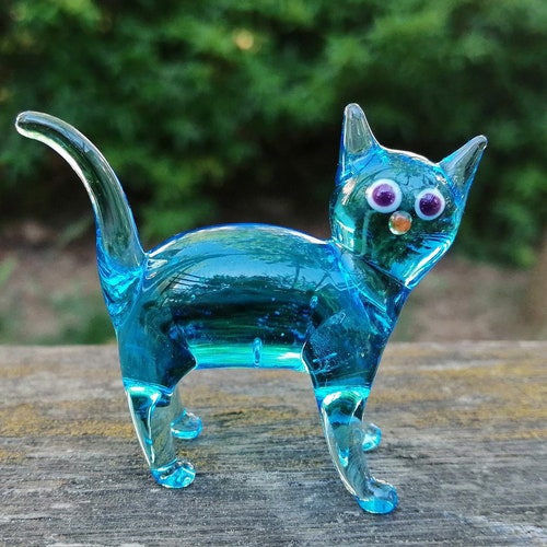 Glass Cat Figurine Hand Blown Glass Cat Miniature Cat - Etsy
