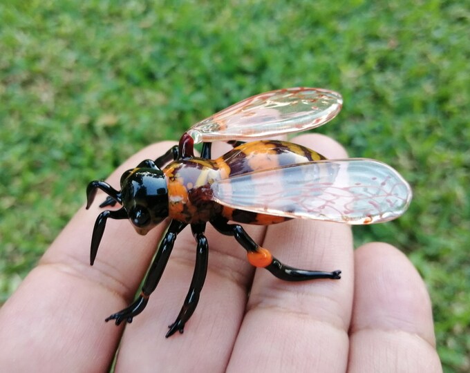 Glass Bee Figurine, Hand Blown Glass Bee, Glass Honey Bee, Glass Insect ...