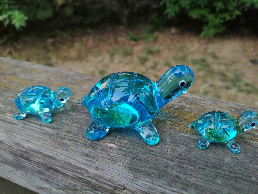 Glass Turtle Family, Blown Glass Turtles, 3pcs Miniature Turtles ...