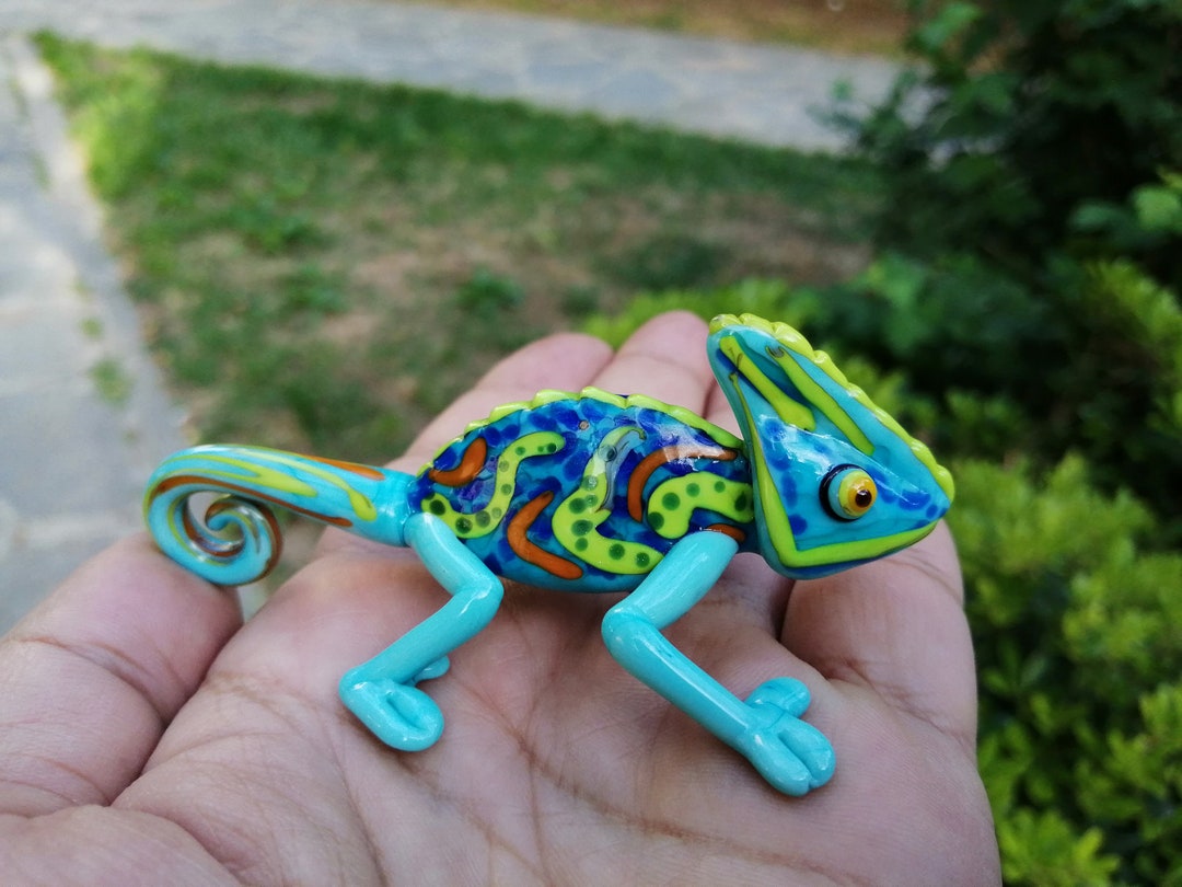 Glass Chameleon, Blown Glass Chameleon Figurine, Chameleon Ornament ...