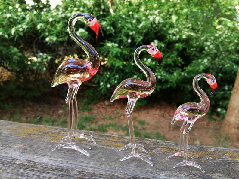 Glass Flamingo, Hand Blown Glass Bird Figurine, Glass Flamingo Ornament ...