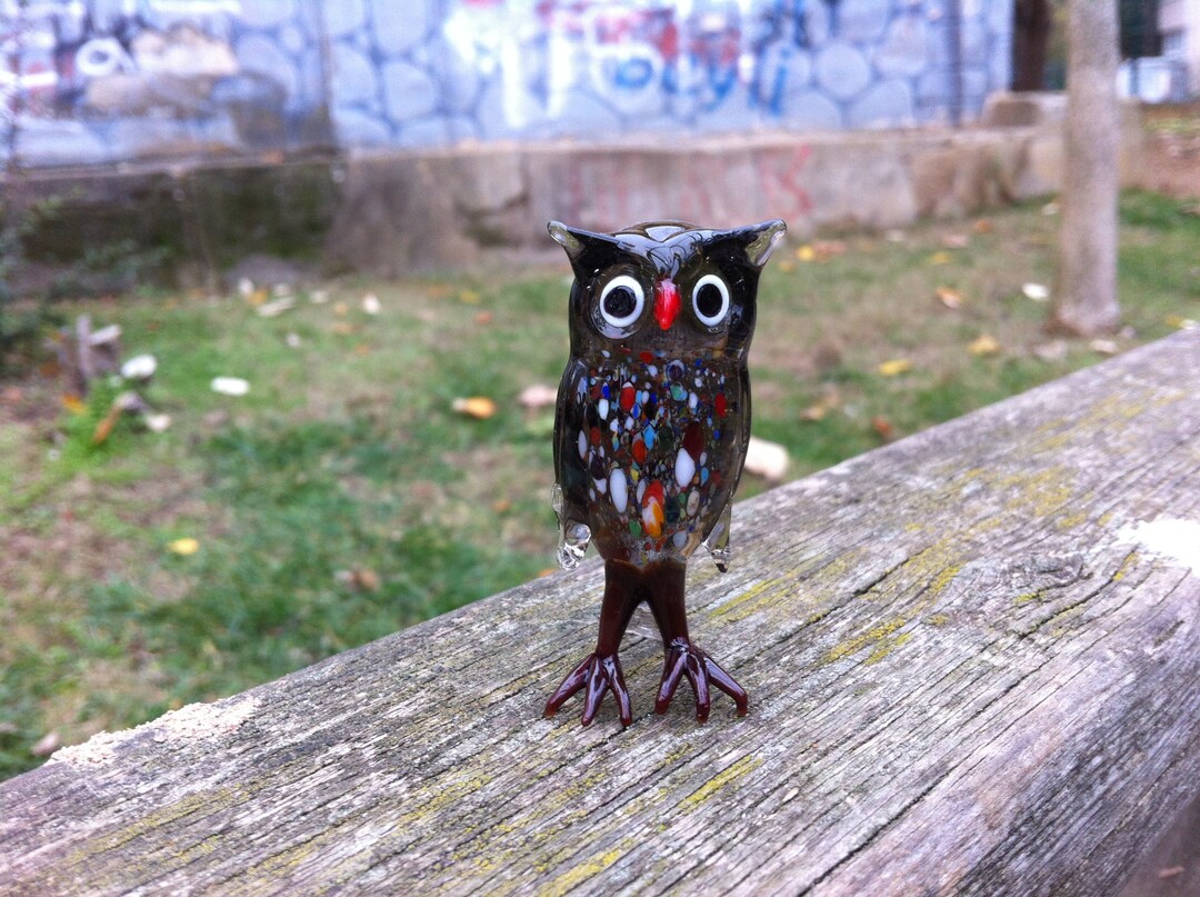 Glass Owl Figurine, Hand Blown Glass Owl, Miniature Owl, Murano Owl ...