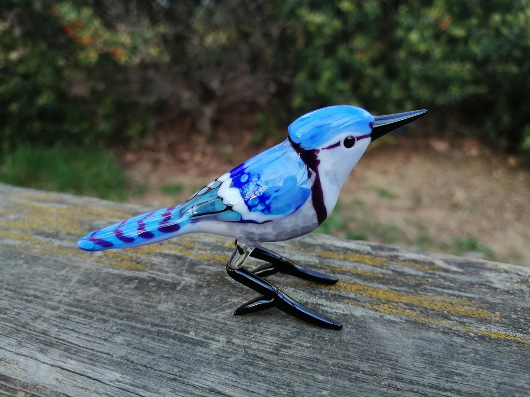 Glass Bird, Glass Blue Jay Figurine, Glass Blue Jay Ornament, Art Glass ...