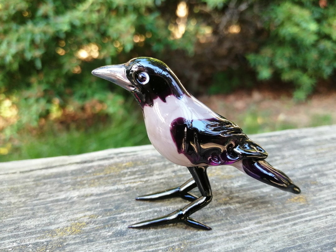 Glass Crow, Hand Blown Glass Bird Figurine, Glass Crow Ornament, Art ...