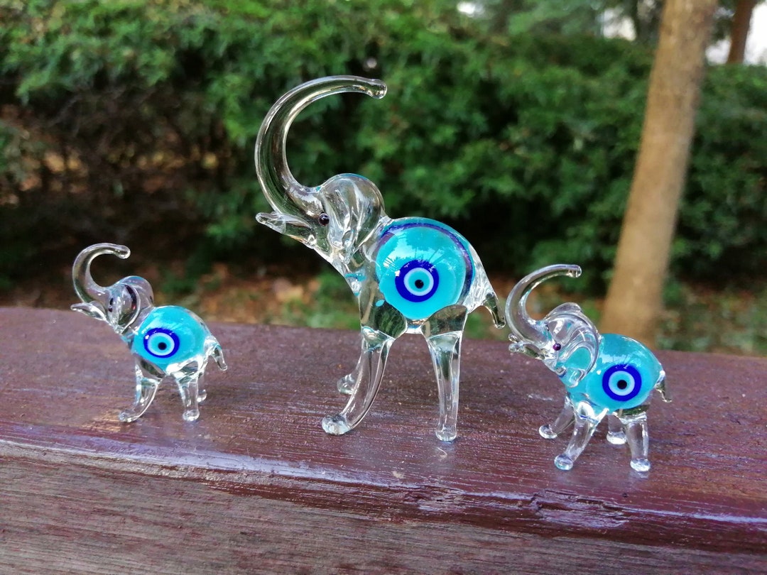 Glass Elephant Family, 3 PCS Glass Elephant Figurines, Murano Elephant ...