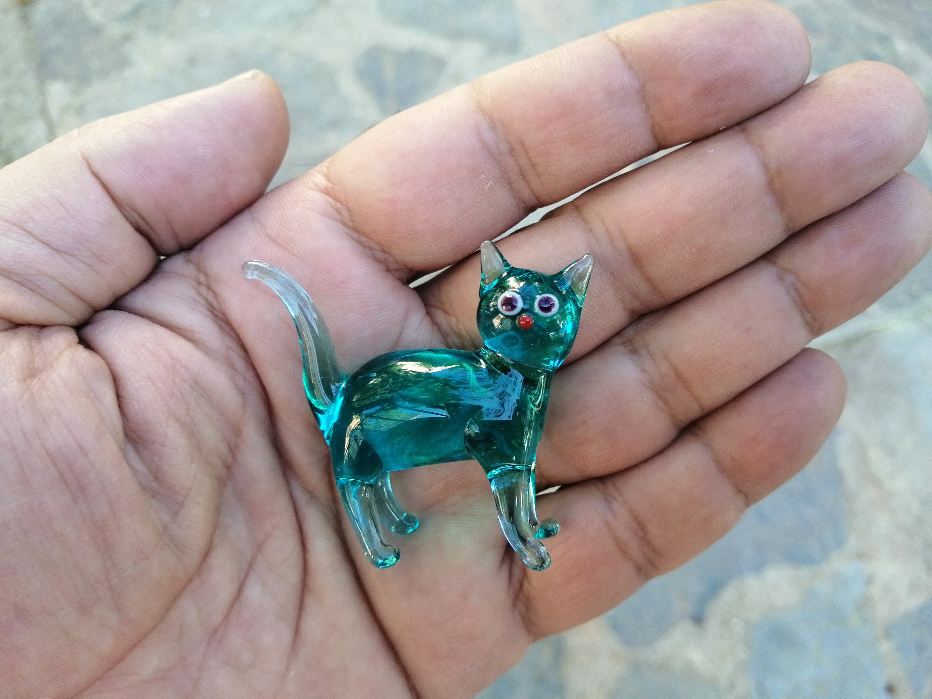 Glass Cat Figurine Hand Blown Glass Cat Miniature Cat - Etsy