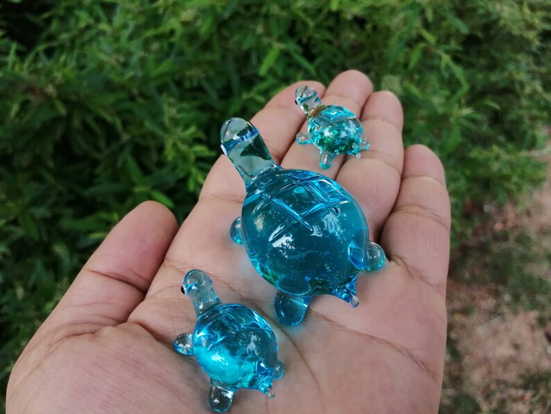 Glass Turtle Family, Blown Glass Turtles, 3pcs Miniature Turtles ...
