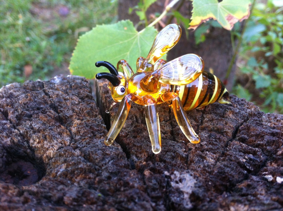 Glass Bee Figurine, Hand Blown Glass Bee, Glass Honey Bee, Glass Insect ...