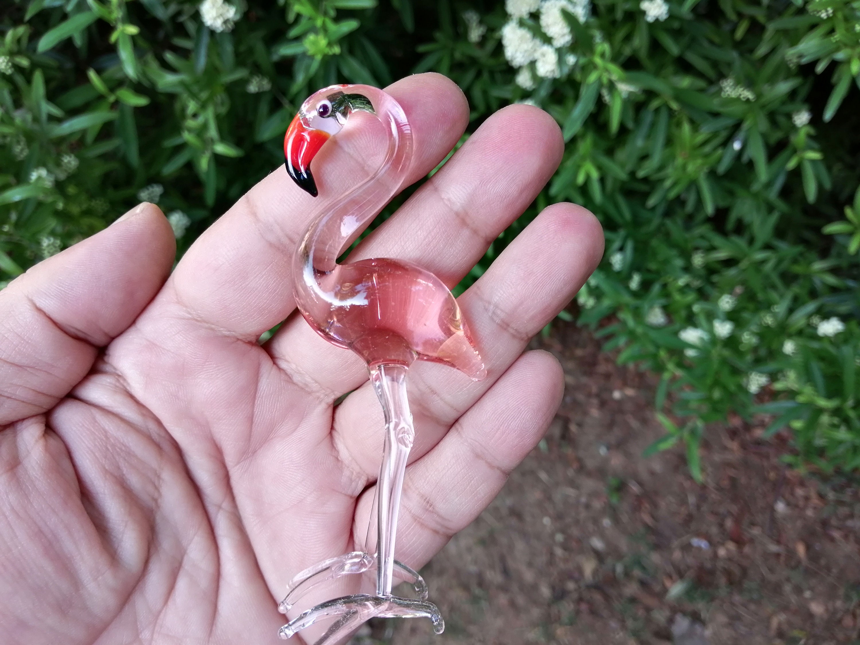 Glass Flamingo, Hand Blown Glass Bird Figurine, Glass Flamingo Ornament ...