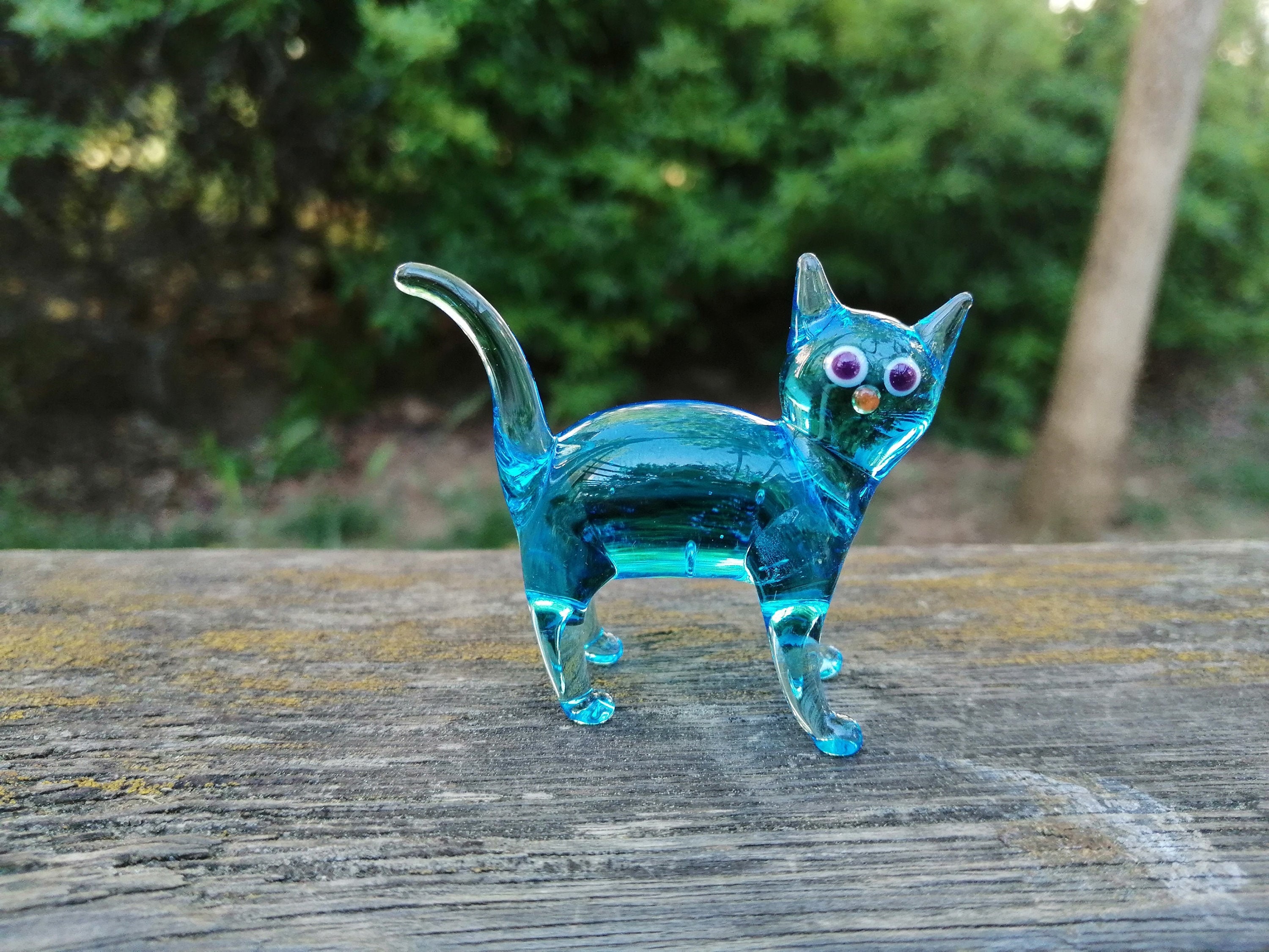 Glass cat figurine hand blown glass cat miniature cat | Etsy