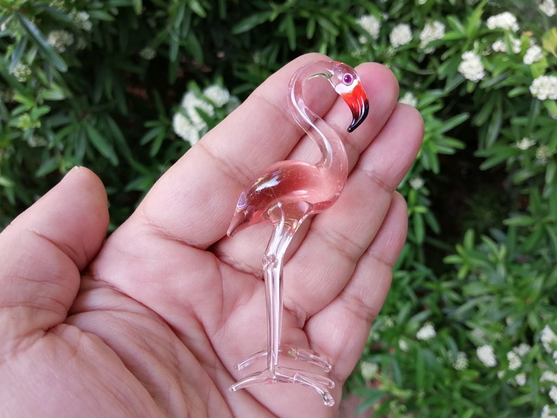 Glass Flamingo, Hand Blown Glass Bird Figurine, Glass Flamingo Ornament ...