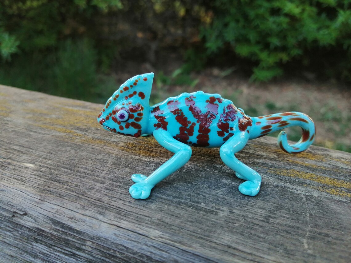 Glass Chameleon, Blown Glass Chameleon Figurine, Chameleon Ornament ...