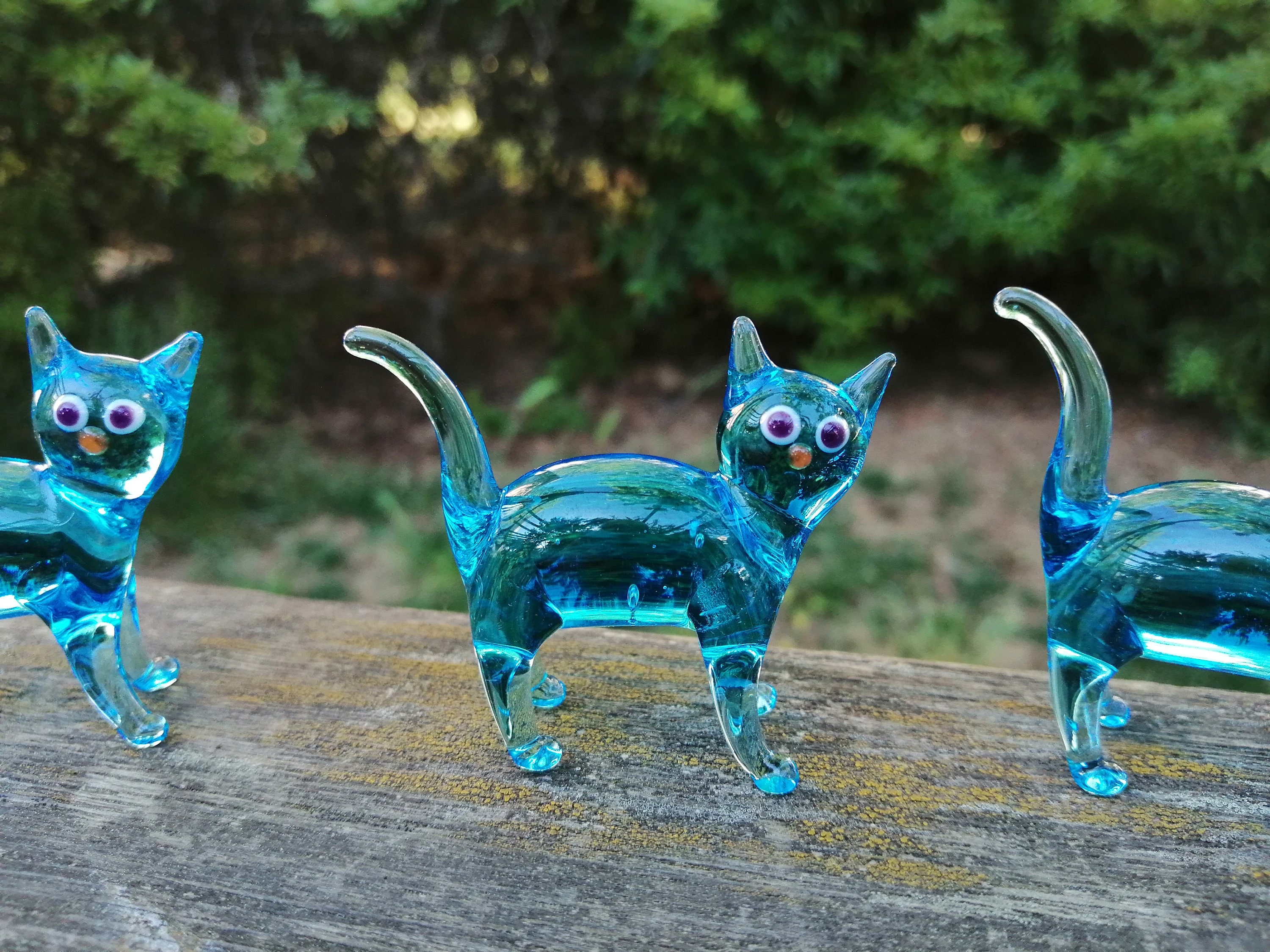 Glass cat figurine hand blown glass cat miniature cat | Etsy