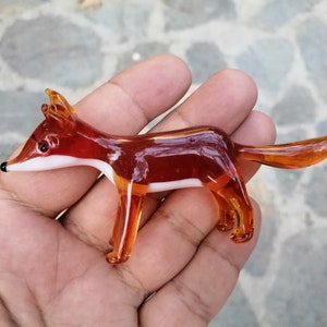 Glass Fox Figurine, Hand Blown Glass Fox, Miniature Fox, Murano Fox ...