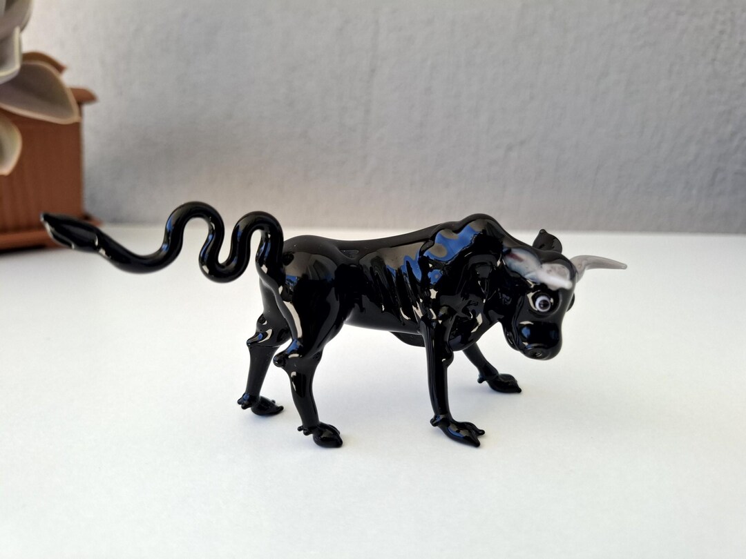 Glass Bull, Hand Blown Glass Bull Figurine, Art Glass Bull, Murano ...