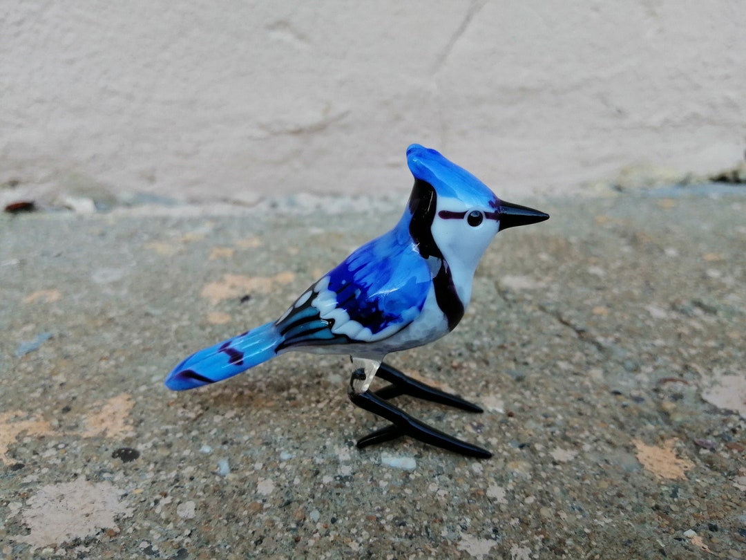 Glass Bird, Glass Blue Jay Figurine, Glass Blue Jay Ornament, Art Glass ...