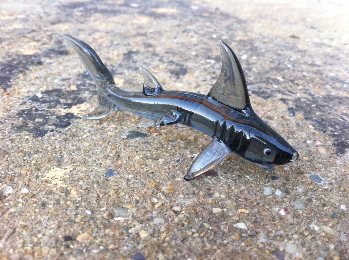 Glass Shark Figurine, Blown Glass Shark, Miniature Shark, Murano Shark ...