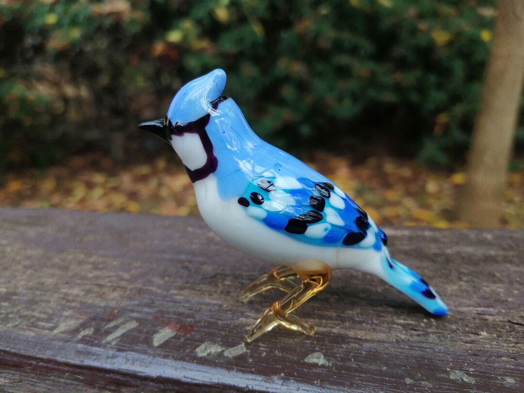 Glass Bird, Glass Blue Jay Figurine, Glass Blue Jay Ornament, Art Glass ...