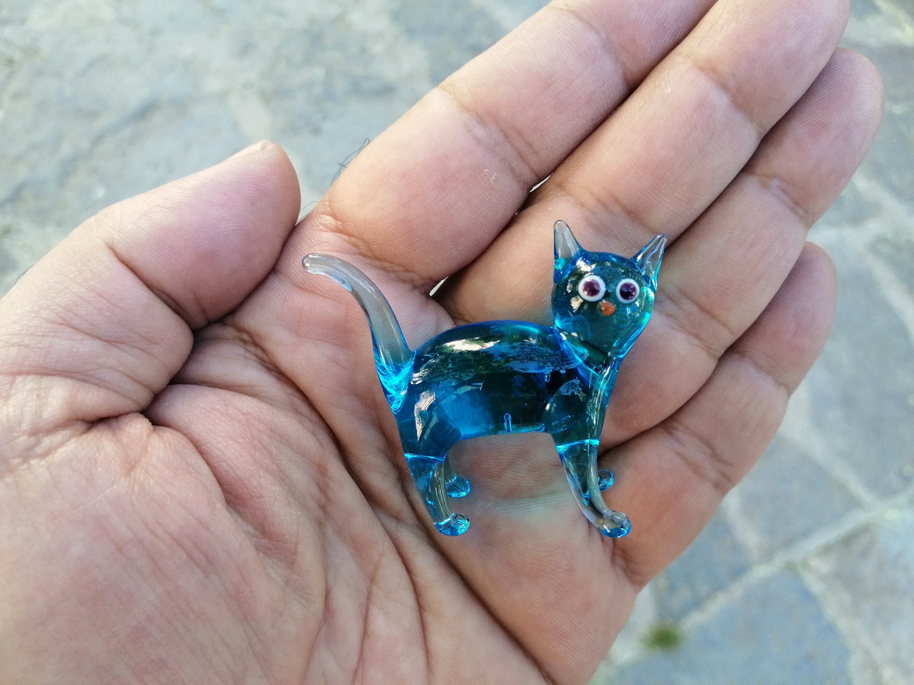 Glass cat figurine hand blown glass cat miniature cat | Etsy