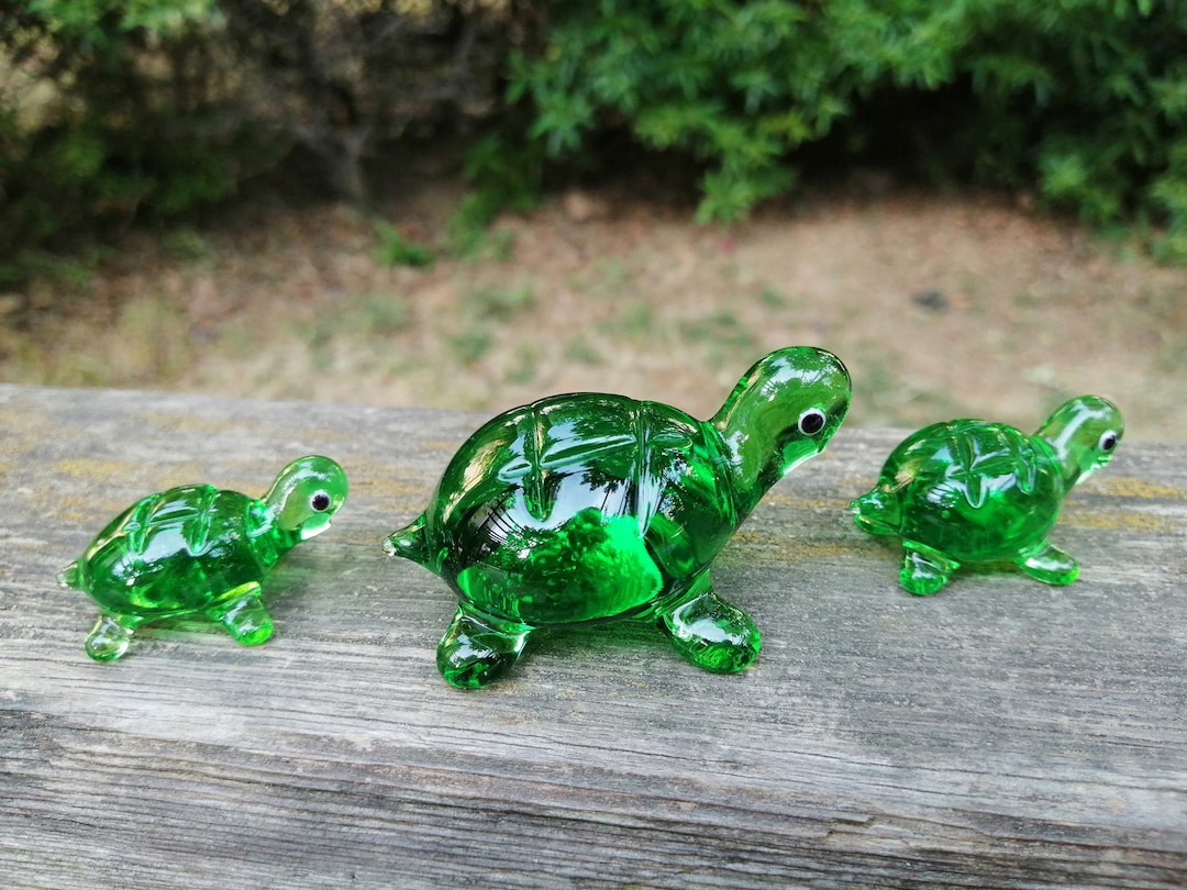 Glass Turtle Family, Blown Glass Turtles, 3pcs Miniature Turtles ...