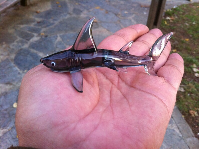 Glass Shark Figurine, Blown Glass Shark, Miniature Shark, Murano Shark ...
