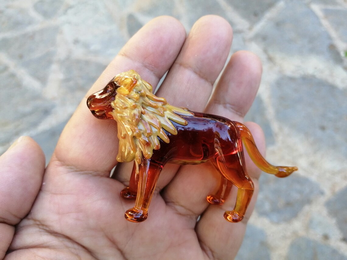 Glass lion hand blown glass lion figurine art glass lion | Etsy