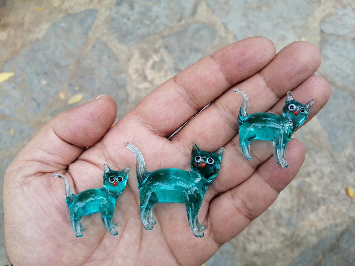 Glass Cat Family, Hand Blown Glass Cat, Miniature Cat Family, Murano ...