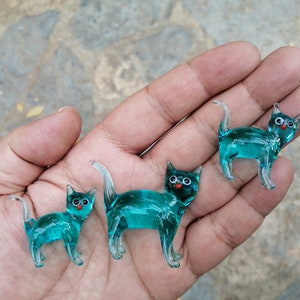 Glass Cat Family, Hand Blown Glass Cat, Miniature Cat Family, Murano ...