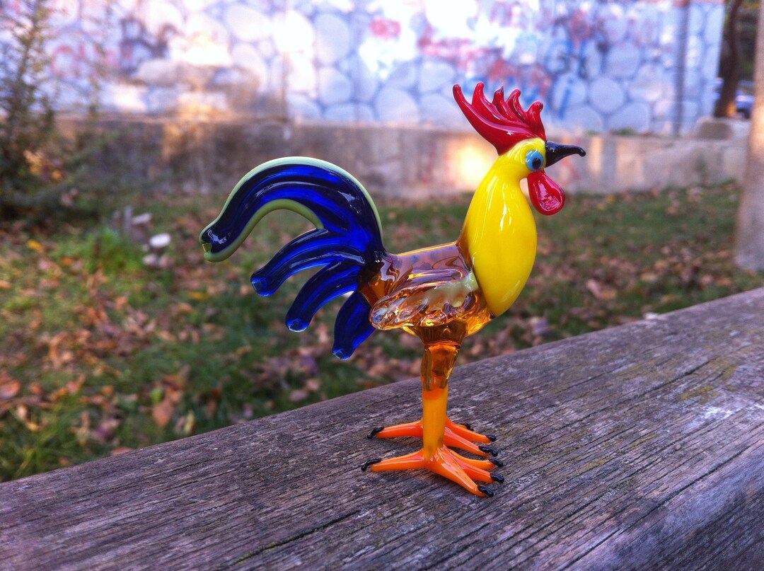 Glass Rooster, Blown Glass Rooster Figurine, Murano Rooster, Glass Bird ...