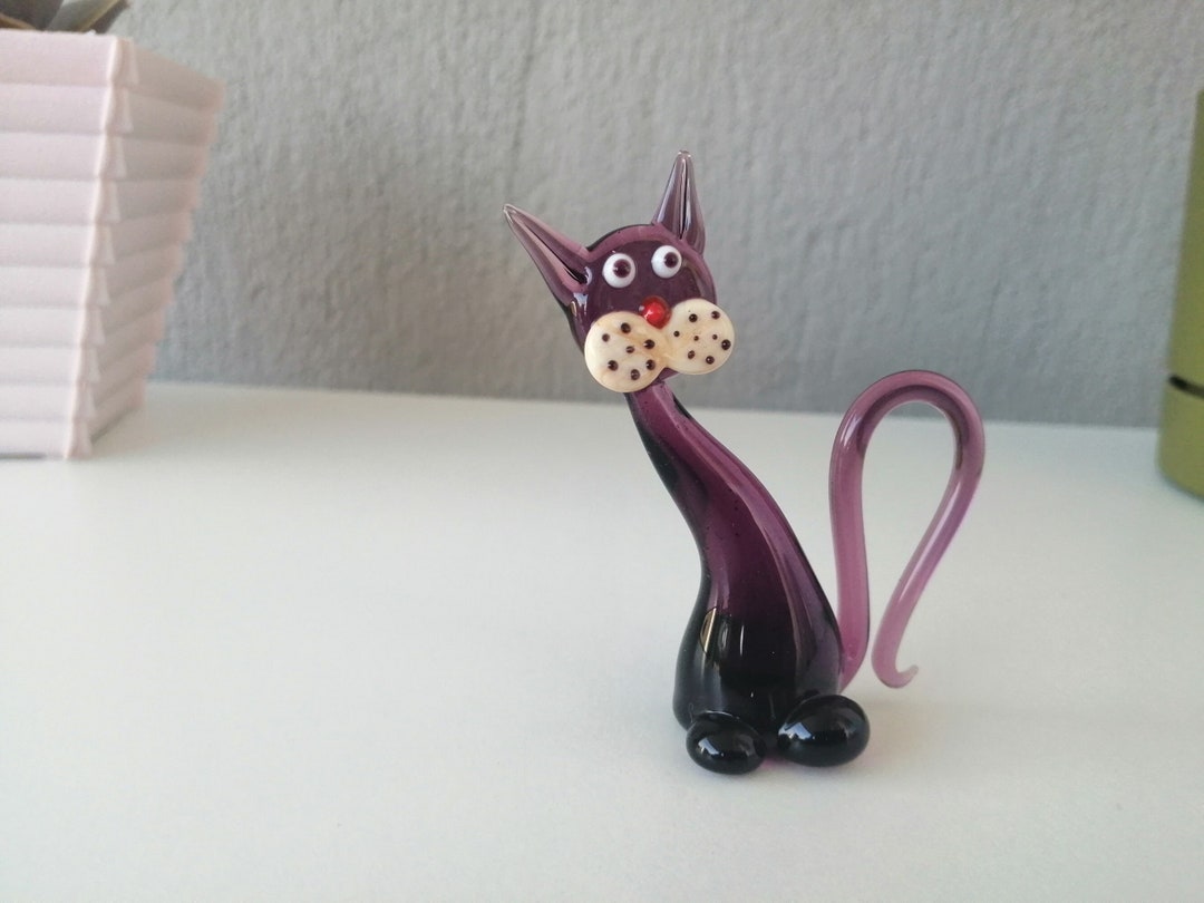 Glass Cat Figurine, Hand Blown Glass Cat, Miniature Cat, Murano Cat ...