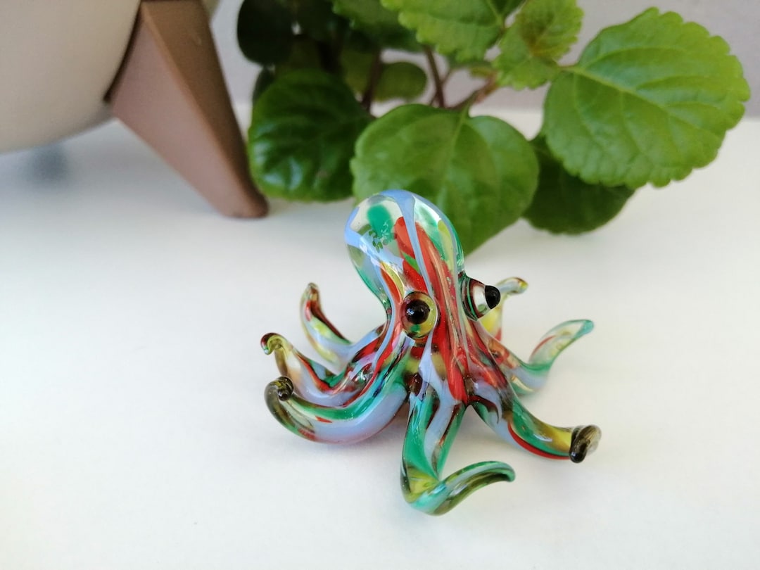 Glass Octopus Figurine, Blown Glass Octopus Ornament, Murano Octopus ...