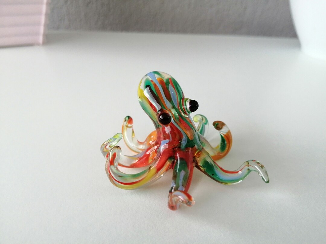 Glass Octopus Figurine, Blown Glass Octopus Ornament, Murano Octopus ...