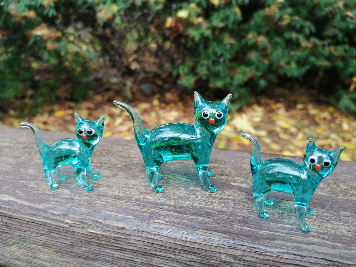 Glass Cat Family Hand Blown Glass Cat Miniature Cat Family | Etsy