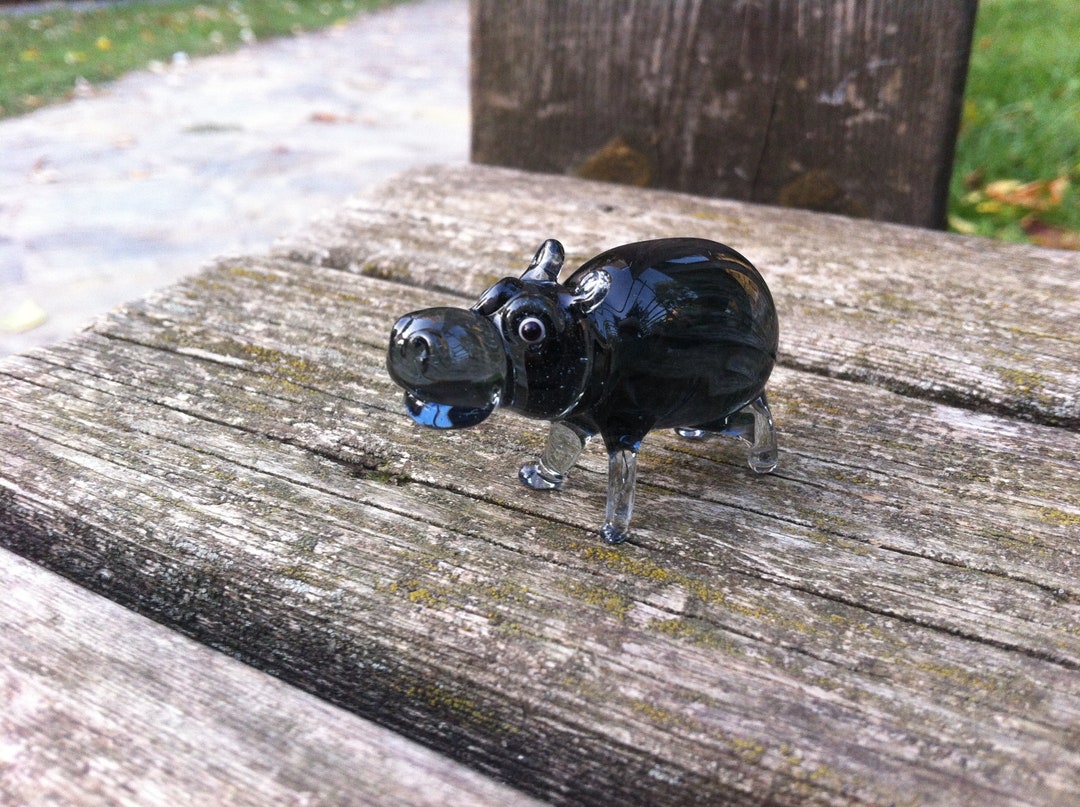 Glass Hippo, Blown Glass Hippo Figurine, Art Glass Hippo, Murano ...