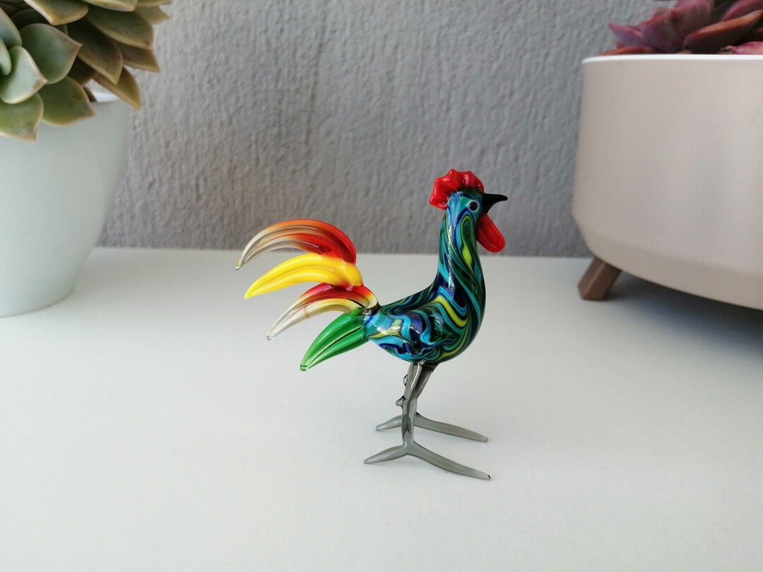 Glass Rooster, Rooster Figurine, Glass Rooster Ornament, Glass Animals ...
