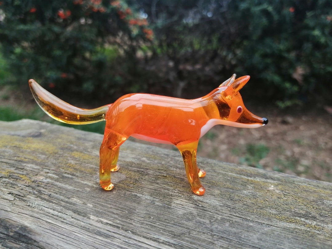 Glass Fox Figurine, Hand Blown Glass Fox, Miniature Fox, Murano Fox ...
