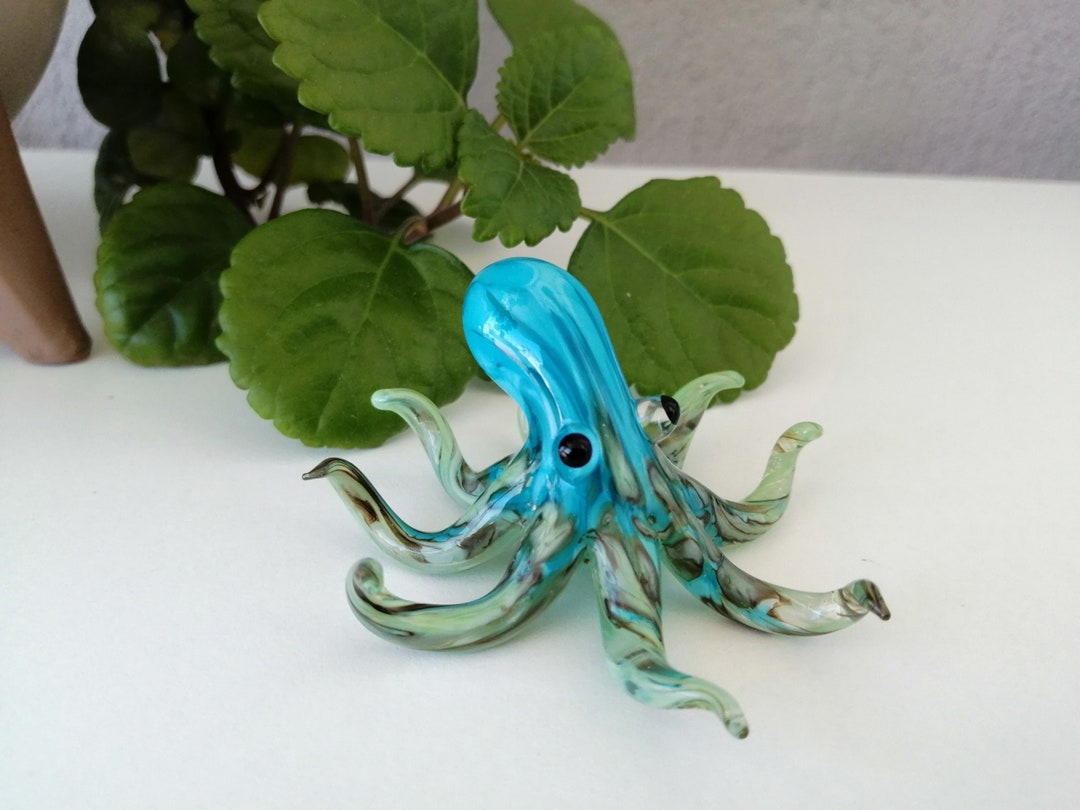 Glass Octopus Figurine, Blown Glass Octopus Ornament, Murano Octopus ...