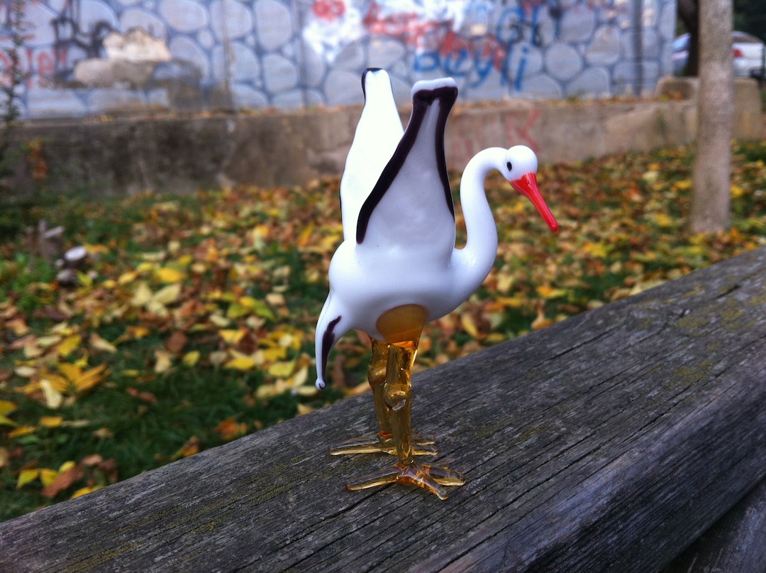 Glass Stork, Hand Blown Stork Figurine, Stork Ornament, Art Glass Stork ...