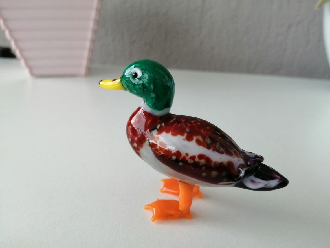 Glass Duck, Hand Blown Glass Duck Figurine, Glass Mallard Duck Ornament ...