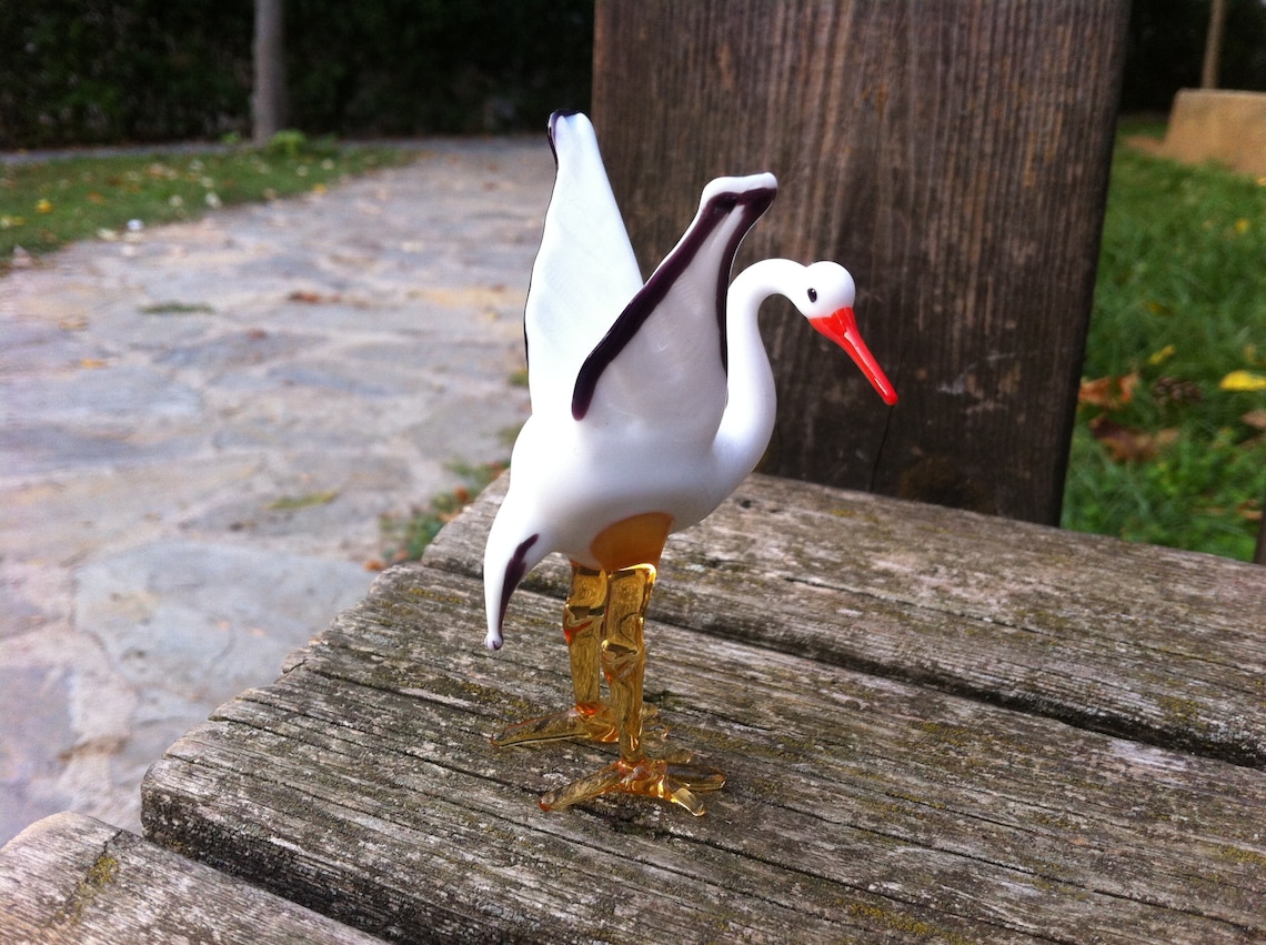 Glass Stork Hand Blown Stork Figurine Stork Ornament Art - Etsy