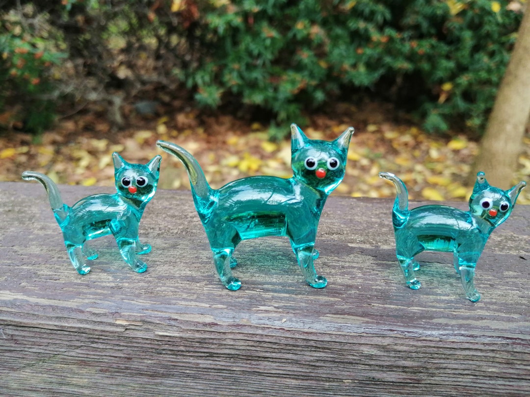 Glass Cat Family, Hand Blown Glass Cat, Miniature Cat Family, Murano ...