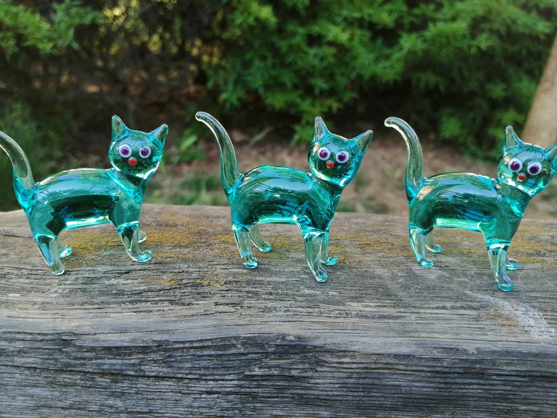 Glass Cat Figurine Hand Blown Glass Cat Miniature Cat - Etsy