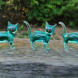 Glass Cat Figurine, Hand Blown Glass Cat, Miniature Cat, Murano Cat ...