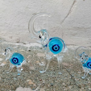 Glass Elephant Family, 3 PCS Glass Elephant Figurines, Murano Elephant ...