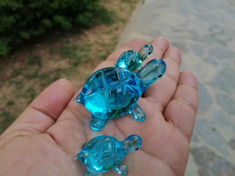 Glass Turtle Family, Blown Glass Turtles, 3pcs Miniature Turtles ...