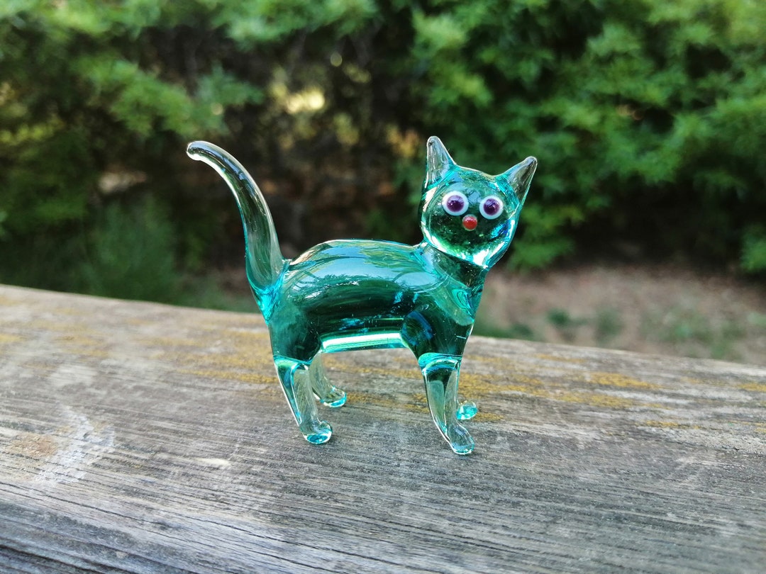 Glass Cat Figurine, Hand Blown Glass Cat, Miniature Cat, Murano Cat ...