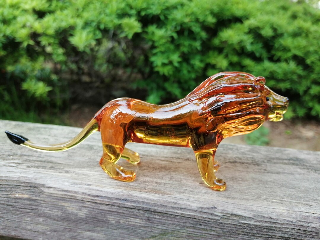 Glass Lion, Hand Blown Glass Lion Figurine, Art Glass Lion, Murano ...