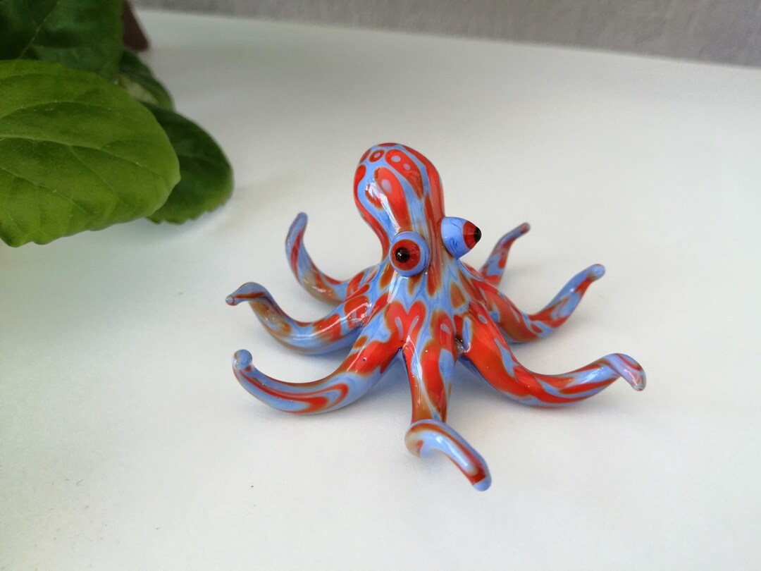 Glass Octopus Figurine, Blown Glass Octopus Ornament, Murano Octopus ...