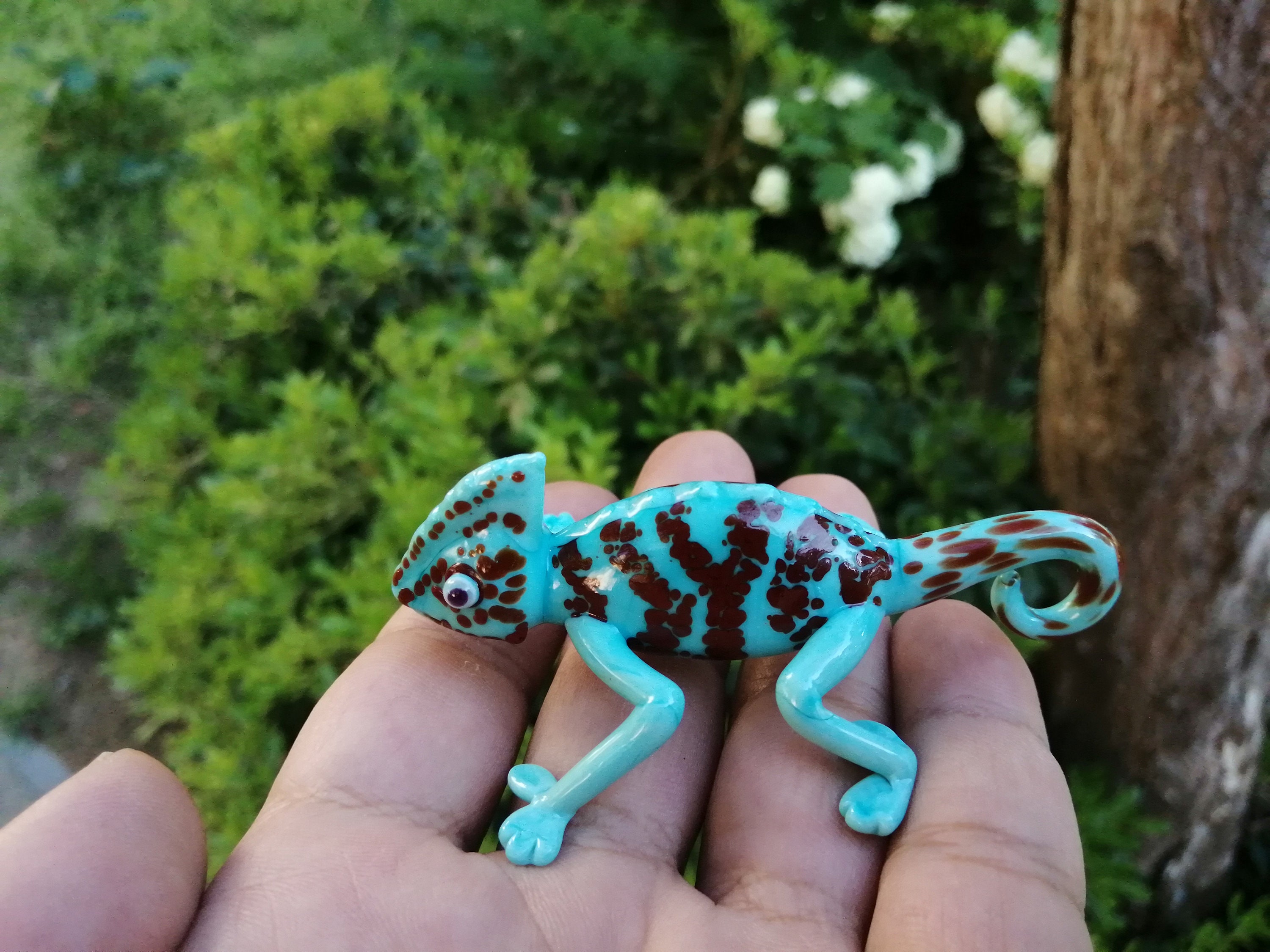Glass Chameleon, Blown Glass Chameleon Figurine, Chameleon Ornament ...